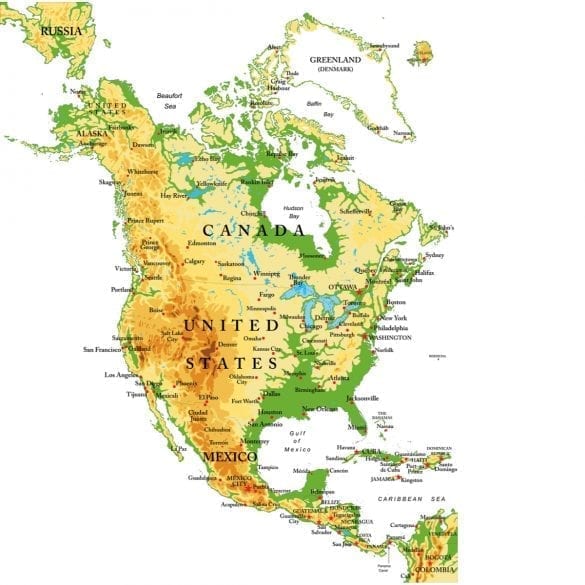 Political and Physical Map of North America | North America Flags ...