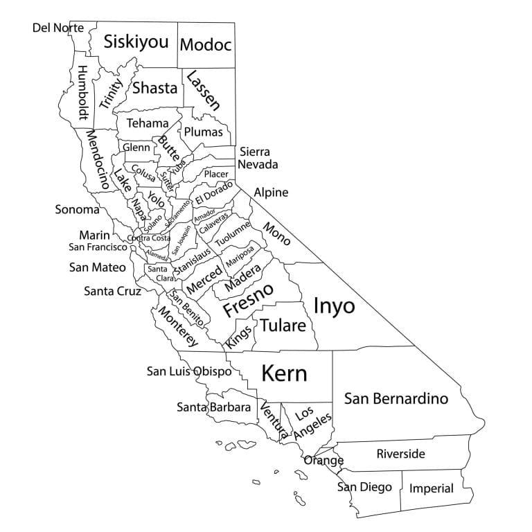Map of California and Flag | California Outline, Counties and Cities ...