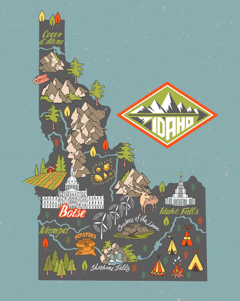 Map of Idaho and Flag | Outline, Counties, Cities and Road Map - Best ...