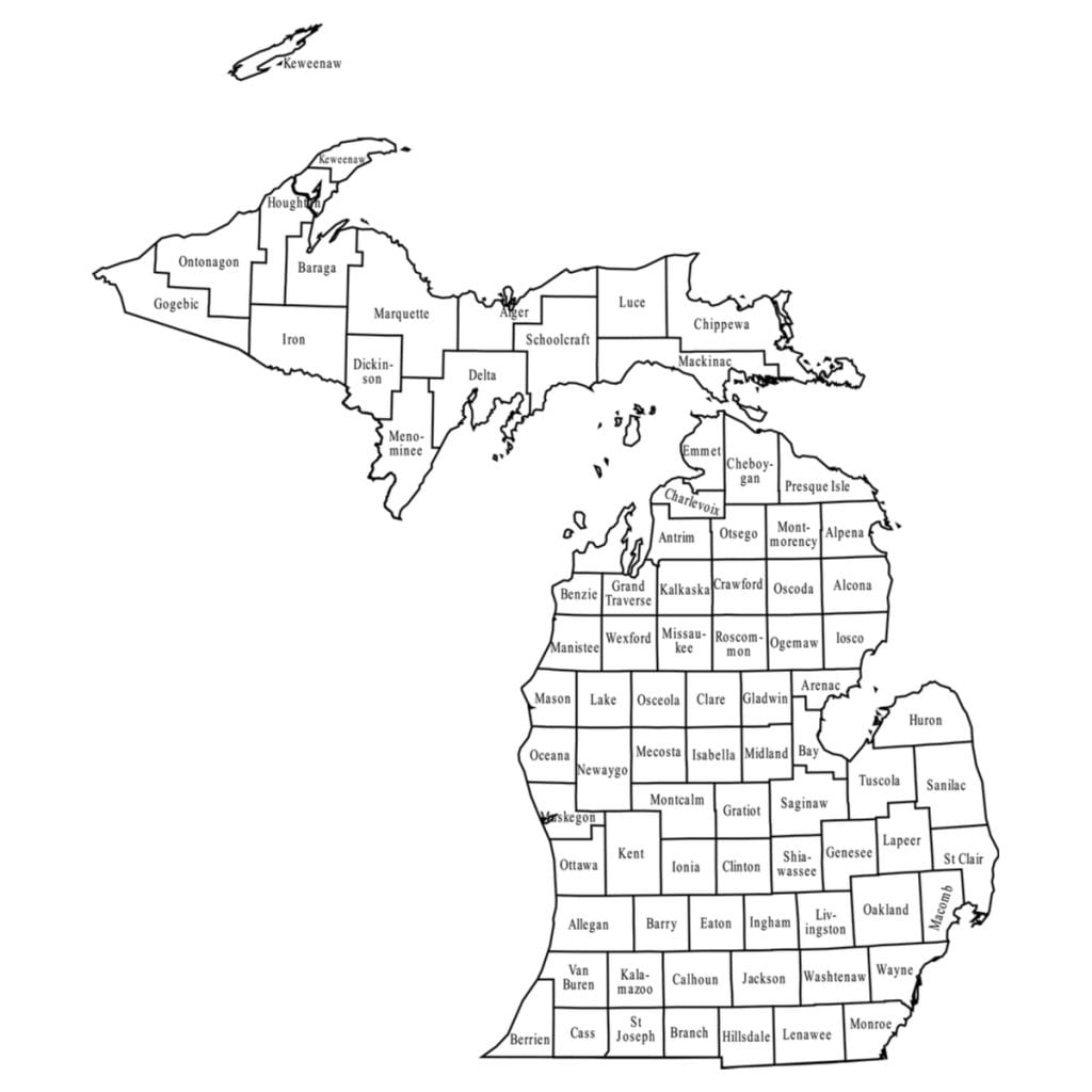 Map of Michigan and Flag | Michigan Outline, Cities, Counties and Road ...