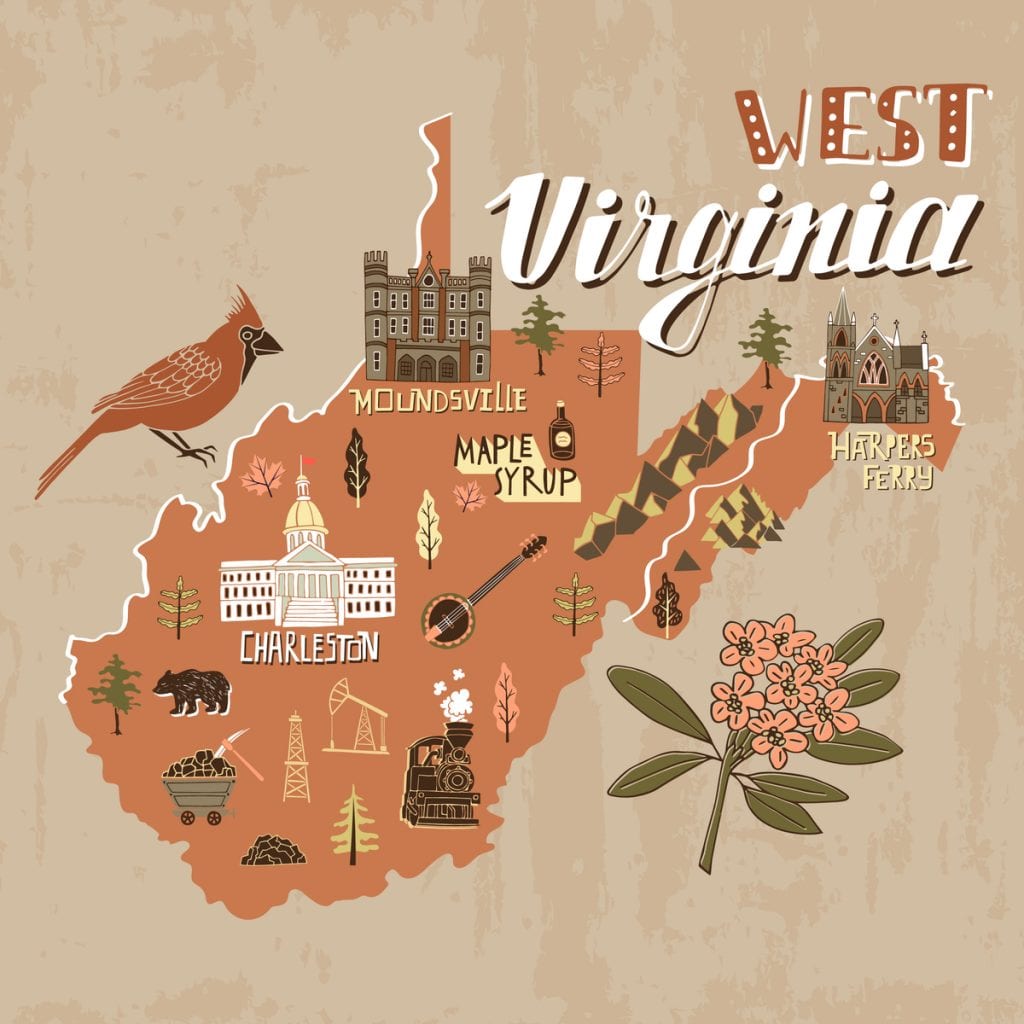 Map of West Virginia and Flag | Outline, Counties, Cities and Road Map ...